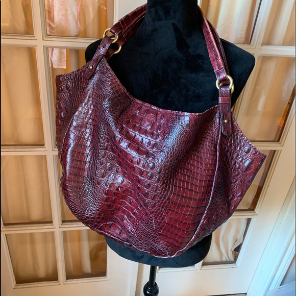 Brahmin | Bags | Brahmin Crocodile Embossed Leather Wine Color Bag ...